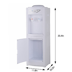 Water Cooler Dispenser for 3 or 5 Gallon Bottles, Top Loading Water Cooler Water Dispenser - Cold & Cool Water, Child Safety Lock, Perfect for Home Office w/Storage Cabinet, White (White)