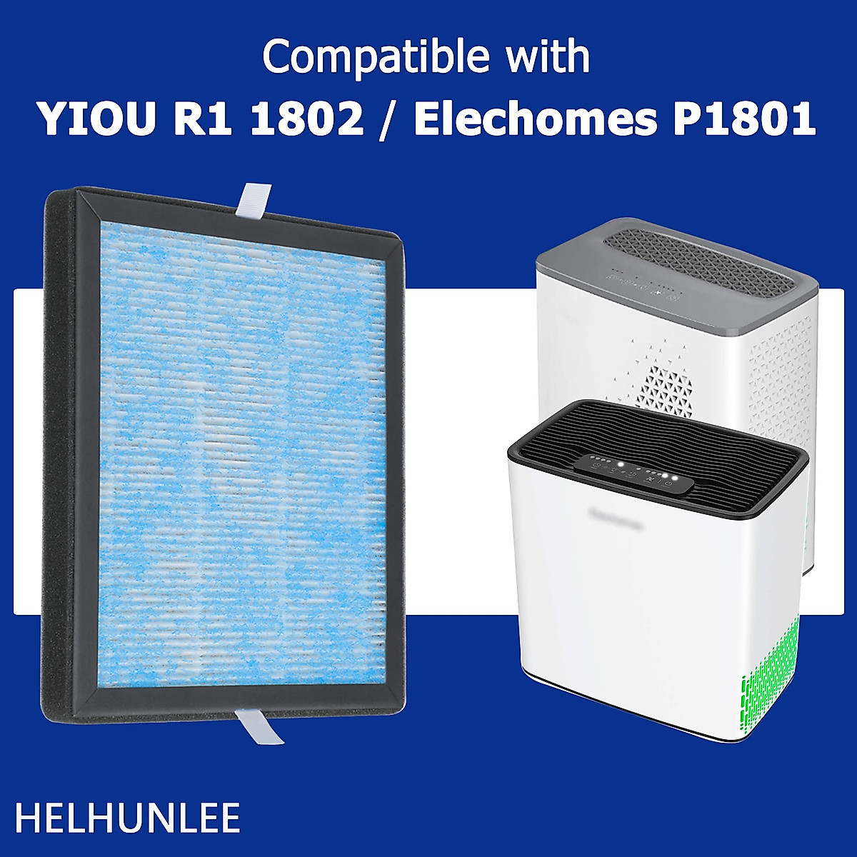 HELHUNLEE 2 Pack R1 P1802 P1801 3-in-1 H13 HEPA Filter Replacement, Compatible with YIOU R1 P1802 and Elechomes P1801 Air Purifier