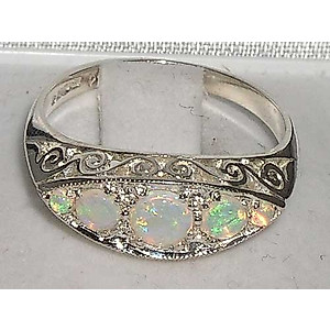 925 Sterling Silver Natural Opal Womens Band Ring - Sizes 4 to 12 Available