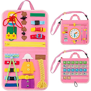 likrolwe Toddler Busy Board, Montessori Sensory Board for Learning Fine Motor Skills, Autism Preschool Activities Educational Travel Toys for 3+Year Old