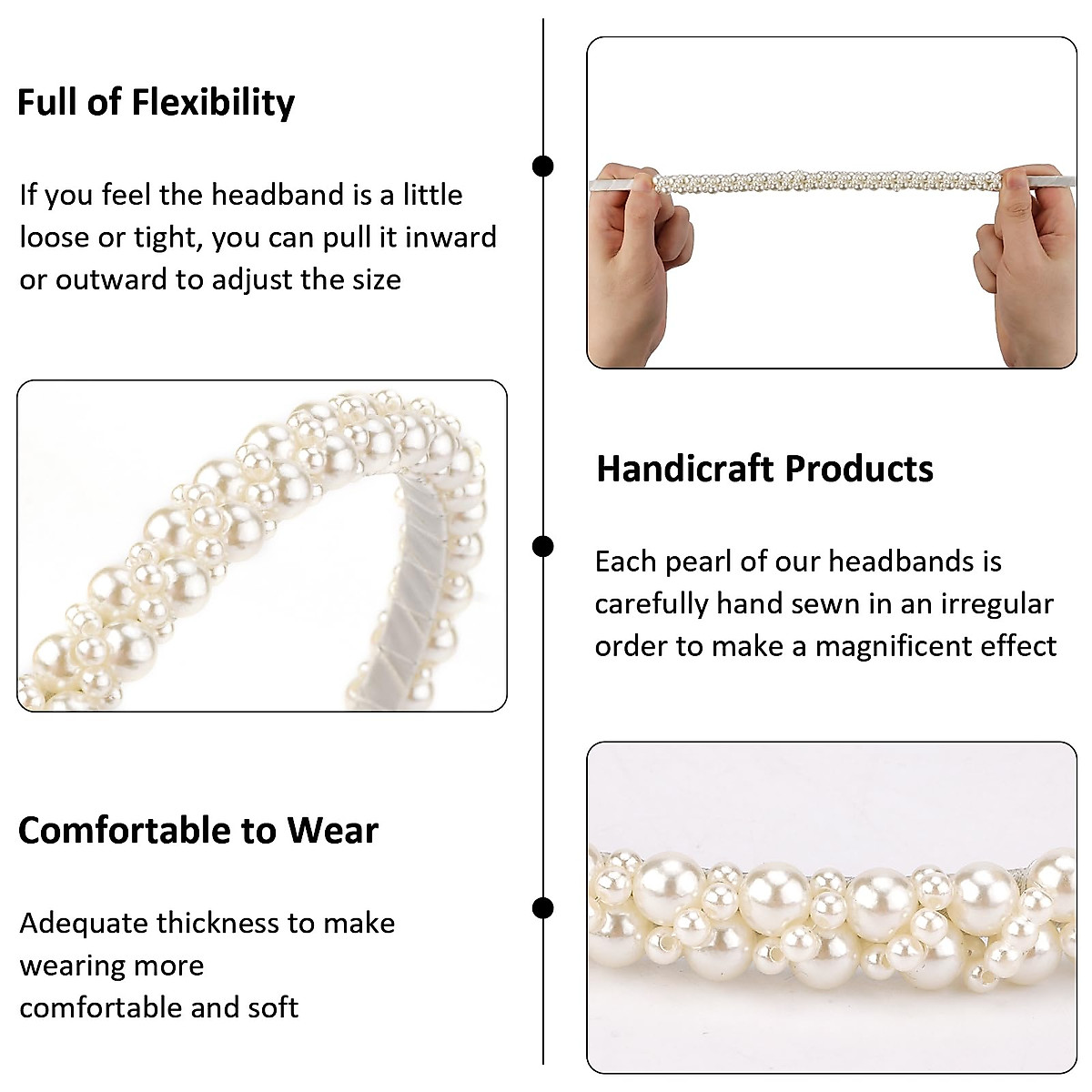 Hapdoo White Pearl Headbands for Women Girls, Cute Beads Headband with Faux Pearl for Wedding Bride, Fashion Beaded Bling Hairbands Hair Hoop Accessories for Birthday