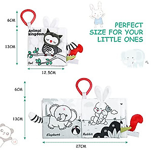 Vicloon Soft Cloth Baby Books, Baby Books 0-6 Months, 3D Black and White High Contrast Soft Cloth Book, Washable Non-Toxic Early Baby Book