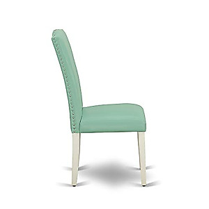 East West Furniture SUEN5-LWH-57 5 Piece Dining Room Table Set Includes a Round Dining Table with Dropleaf & Shelves and 4 Pond Faux Leather Upholstered Chairs, 42x42 Inch, Linen White