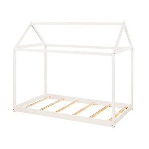 Twin Size House Bed, Wooden Daybed, Floor Bed for Toddlers, Teens, Girls, Boys, Kids House Bed Frame Can Be Decorated (White)