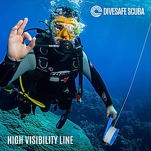 DiveSafe Scuba Diving Reel with Thumb Stopper and High Visibility White Line (150ft', 270ft') - for Cave and Wreck Exploration, Recreational Diving and Spear Fishing (270ft)