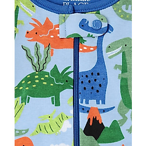 The Children's Place Baby and Toddler Boy Snug Fit Cotton Zip-Front One Piece Pajama 2-Pack, Dino Truck-2 Pack, 9-12 Months