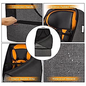 TINY GOGO Car Seat Travel Bag, Infant Car Seat Bags for Air Travel Gate Check, Large Durable Travel Car Seat Cover Carrier Backpack with Padded Shoulder Strap, Dark Linen Grey
