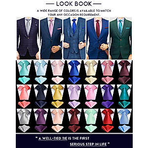 TIE G Solid Satin Color Formal Necktie and Pocket Square Sets in Gift Box (Blush)