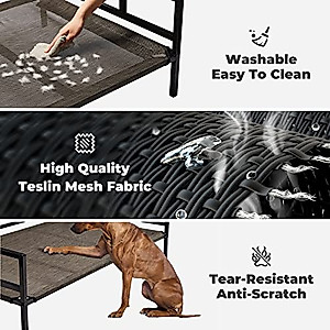 Veehoo Metal Elevated Dog Bed, Cooling Raised Pet Cot with Chew Proof and Washable Textilene Mesh, No-Slip Feet and Stable Rustless Frame for Indoor & Outdoor, Large, Brown
