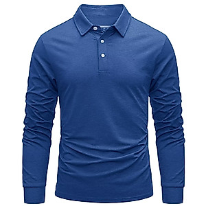 MAGCOMSEN Mens Shirt Long Sleeve Golf Shirt Men Polo Shirts Men Mens Golf Polo Shirts Performance Polo Shirts for Men Hiking Shirts for Men Dark Blue