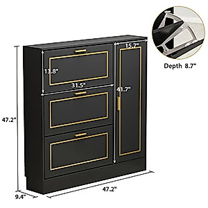 FUFU&GAGA Shoe Cabinet with 3 Flip Drawers & 1 Storage Cabinet, Modern Shoe Storage Cabinet for Entryway, Freestanding Shoe Rack Storage Organizer (Black, 47.2”W x 9.5”D x 47.2”H)