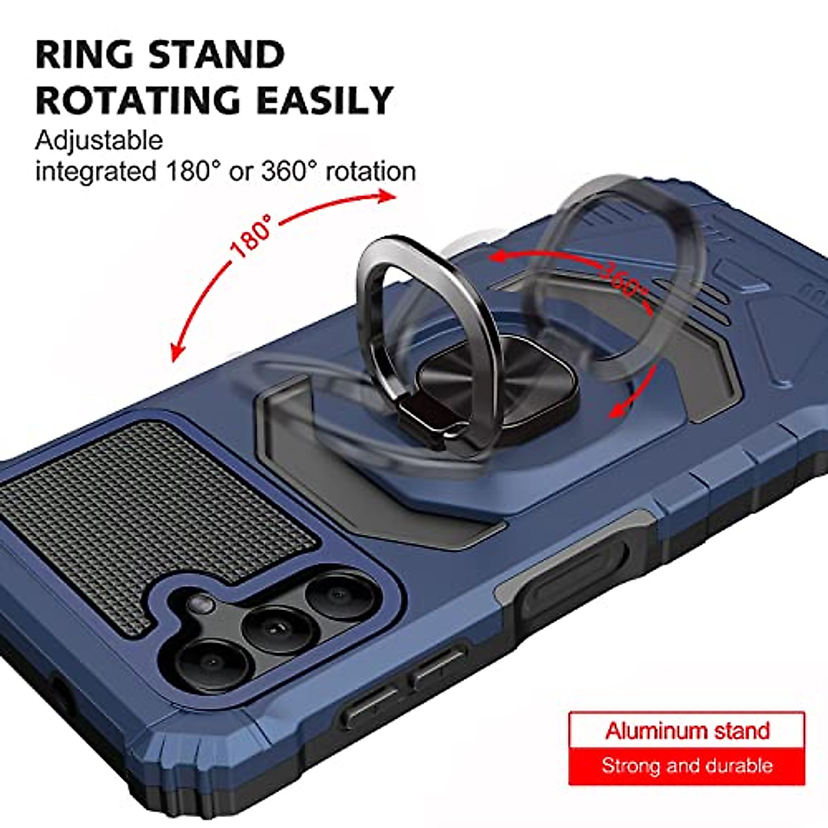 MLDWH for Samsung Galaxy S23 Phone Case with Tempered Glass Screen Protector, Ring Kickstand for Magnetic Car Mount, Heavy Duty Shockproof Cover for Samsung Galaxy S23 (Blue)