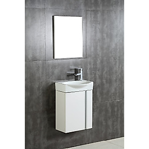 Fine Fixtures Compacto Small Bathroom Vanity Set with Sink -Wall-Mounted Cabinet- Sink top, and Mirror Included (White)