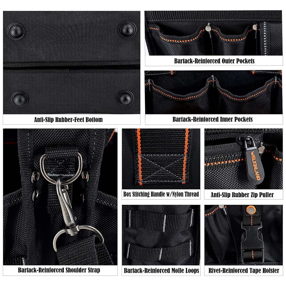 19-POCKETS Tool tote, Tool bag organizer, Electrician tool bag, HVAC tool bag, Tool caddy, Tool bags for electricians, Tool tote bag w/socket organizer tool boxes, Electrical and maintenance tool bag