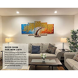 JIMHOMY Wall Art for Living Room Large Canvas Wall Paintings Room Decor Gold Tree Picture Wall Decor Cherry Blossom Flower Painting 3D Textured Petals Framed Art Home Office Decorations 80x40in