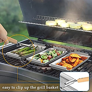 KEESHA 3 Pack Grill Baskets Set - Includes 3 Grill baskets a Serving Plate & Clamp Handle - Perforated Grill Pans Fit for Pit Boss for Weber for Camp Chef for Traeger Pellet & Charcoal Grills & Smokers