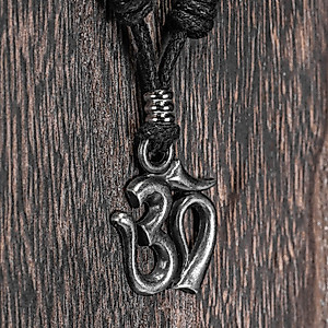 BlueRica Om on Adjustable Black Cord Necklace (Old Silver Finish)