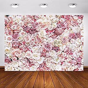 Avezano Floral Backdrop for Parties Photoshoot Pink Rose Flowers Wedding Birthday Party Baby Shower Bridal Shower Simulation Printing Flower Wall Photobooth Photography Background for Picture (7x5ft)