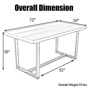 72” Kitchen & Dining Room Tables for 6-8 Person, Modern Farmhouse Rectangular Dining Table 72 with Metal Frame, 36 by 72 Dining Room Table for Home Office Furniture