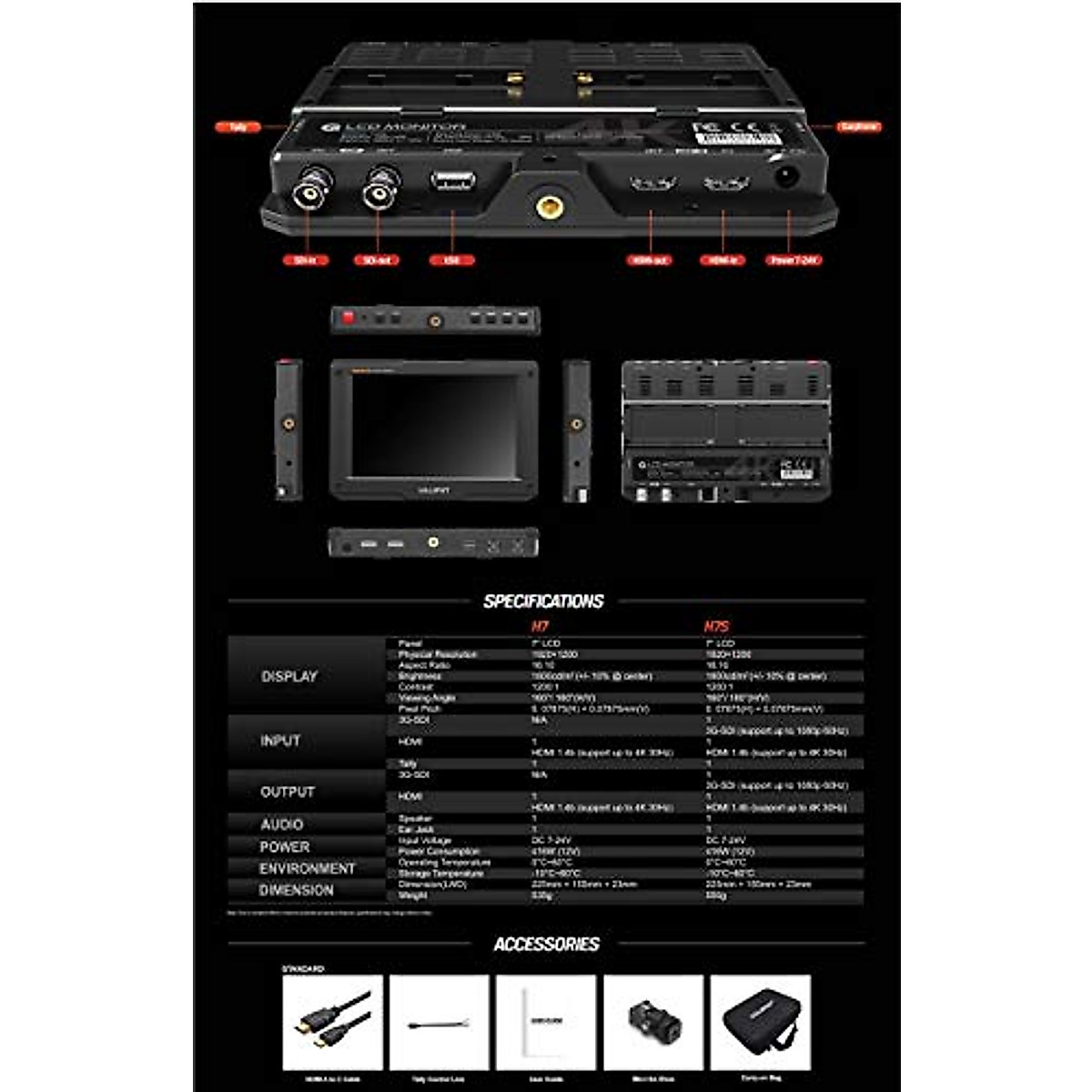 Lilliput H7 7" Full HD Field LED Monitor with 4K HDMI, Built-In Speaker, 1920x1200