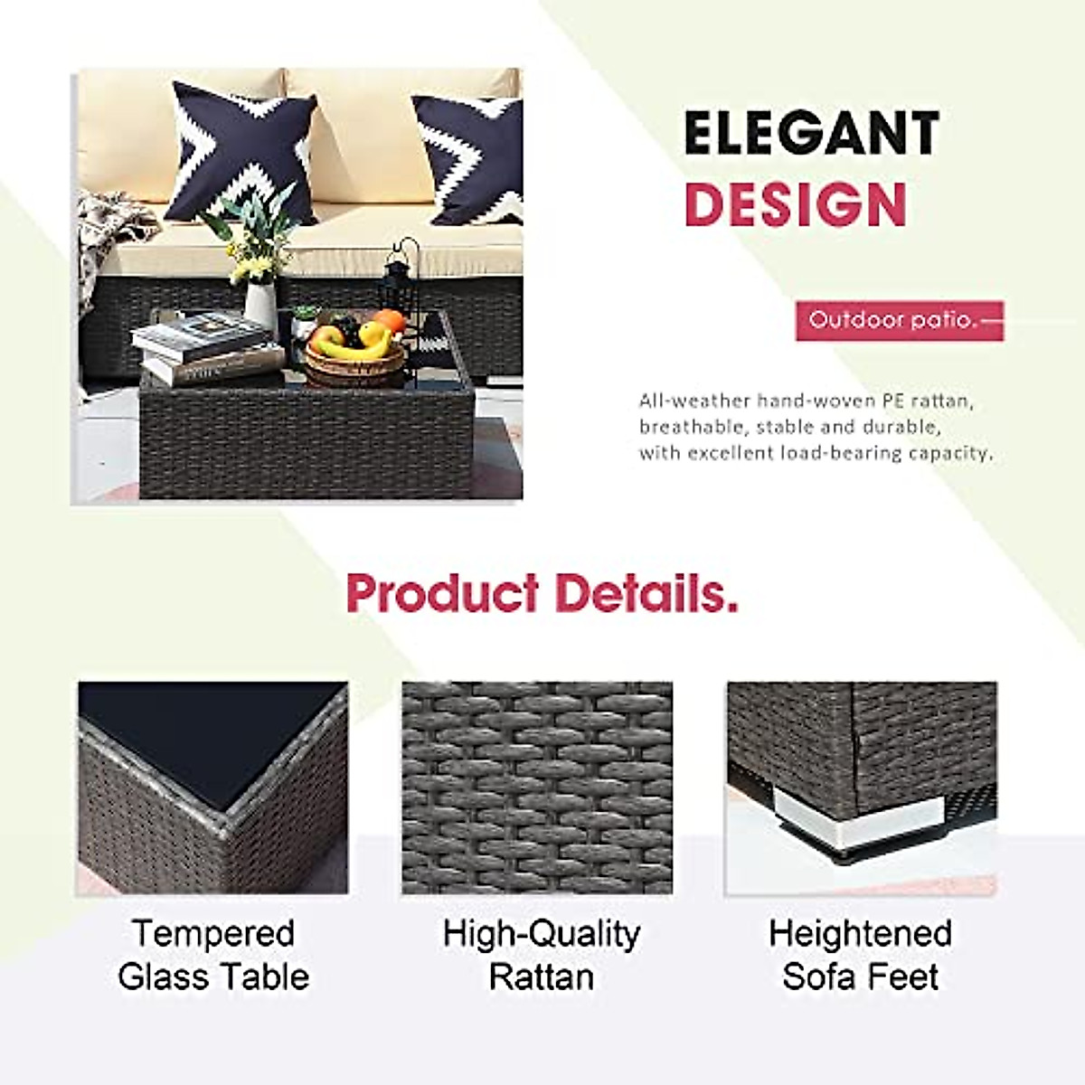 KAWIVAST Updated-7 Piece Patio Furniture Set, Sectional Sets, Patio Sectional Sofa, PE Wicker Patio Furniture Set, Outdoor Rattan Sectional Sofa, Patio Conversation Sets