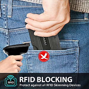 HitTopss Minimalist Wallet for Men, RFID Blocking, Slim Aluminum Metal Money Clip Wallet with Clear ID Card Holder, Holds up 15 Cards with Cash Strap, Ultra-Thin Credit Card Holder Carbon Fiber Wallet