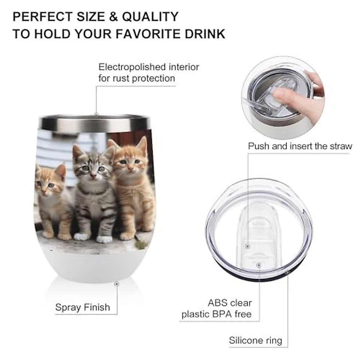 WYUSPGK 304 Stainless Steel Insulated Cup, Kittens Family Cats Print Smooth Rim, Durable & Reusable - Perfect for Office, Home, And Travel
