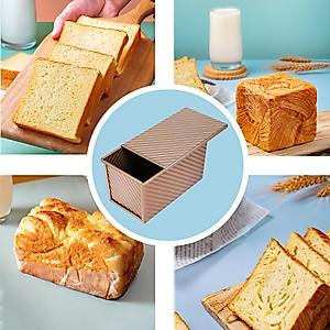 SNXDBH 2 pack Loaf Pan with Lid, 1 lb Non-Stick Bread Toast Mold, Carbon Steel Corrugated Bread Toast Box Mold for Baking Bread Pan Bread Tin for Homemade Cakes, Breads and Meatloaf(Champagne Gold)