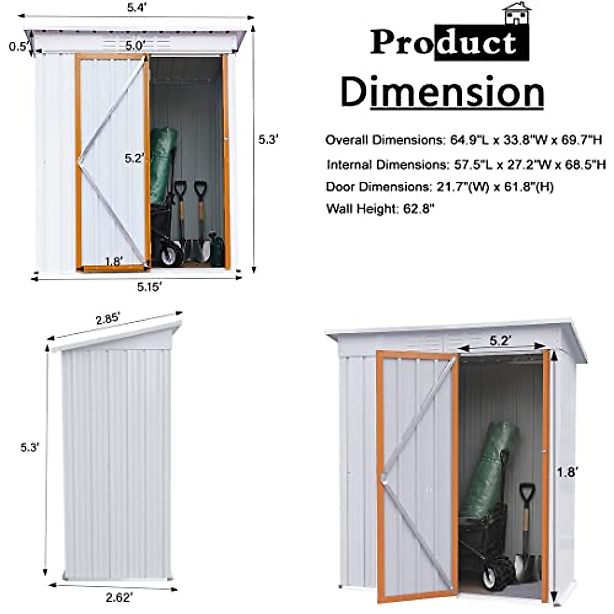 Small Shed Outdoor Storage Shed 5 x 3 FT Outside Storage Sheds,Metal Tool Shed Garden Shed Yard Storage Outdoor Shed Outdoor Storage Cabinet [No Floor Included]