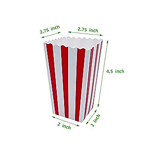 Jaojaopn Striped Popcorn Containers, 4.5 x 2.75 Mini Popcorn Boxes Snack Container Set for Movie Night or Various Party Themes. 50 pcs (red and white)