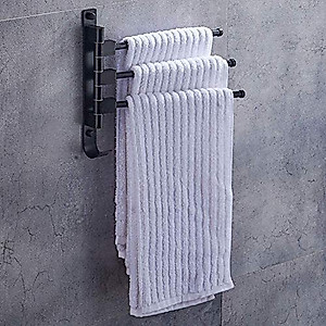 Towel Racks, Towel Rack for Bathroom Towel Shelf Kitchen Bathroom Rotate Towel Rack Aluminum Alloy Three Rod with Hook Wall Mounted Towel Shelf
