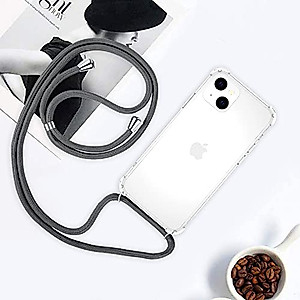 YESPURE for iPhone 13 Clear Case with Adjustable Neck Cord Lanyard Strap,Soft Slim Transparent TPU Anti-Yellowing Shockproof Phone Cover Case for iPhone 13 with Crossbody Shoulder Strap - Gray