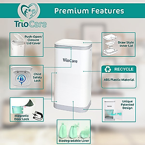 TrioCare Odor Locking Blocking Control Diaper Pail White | Over 12 Months Refill Bag Supply 5292 Count | Lavender Scent Value Gift Set | Modern Design Baby Senior Adult Pet Waste Disposal Dignity Bin