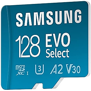 SAMSUNG EVO Select Micro SD-Memory-Card + Adapter, 128GB microSDXC 130MB/s Full HD & 4K UHD, UHS-I, U3, A2, V30, Expanded Storage for Android Smartphones, Tablets, Nintendo-Switch (MB-ME128KA/AM)