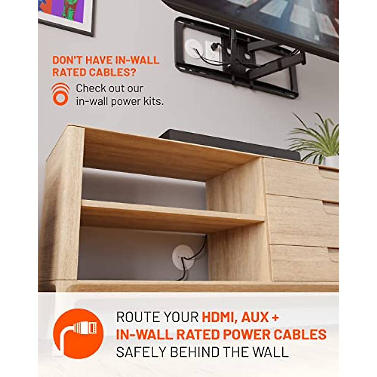 ECHOGEAR TV Cord Hider for Wall Mounted TV - White Cable Management Kit Hides TV Wires Behind The Wall- Includes 2 Pass Throughs, Locking Brackets, and Hole Saw Drill Attachment for Easy Install