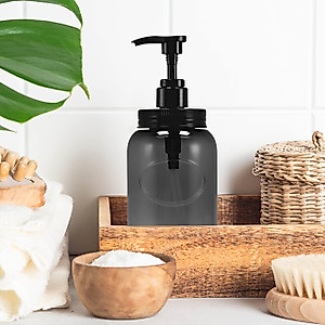 Bottiful Home-24 oz Plastic Refillable Wide-Mouth Jar Style Pump Bottle Dispenser Set of 4 for Shampoo, Conditioner, Wash, Soap, Lotion, Dish Soap, Sanitizer, Detergent (Gray)