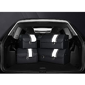 Collapsible Car Trunk Storage Bag Organizer with Lid Portable Car Storage Stowing Tidying Pu Leather Auto Trunk Box Organizer (55CM)