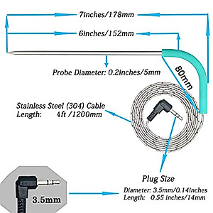 Replacement Meat Probe for Traeger Grills. Premium 3.5mm Plug with Traeger Meat Probe, 2pc Meat Probes and 2pc Stainless Steel Grill Clips.