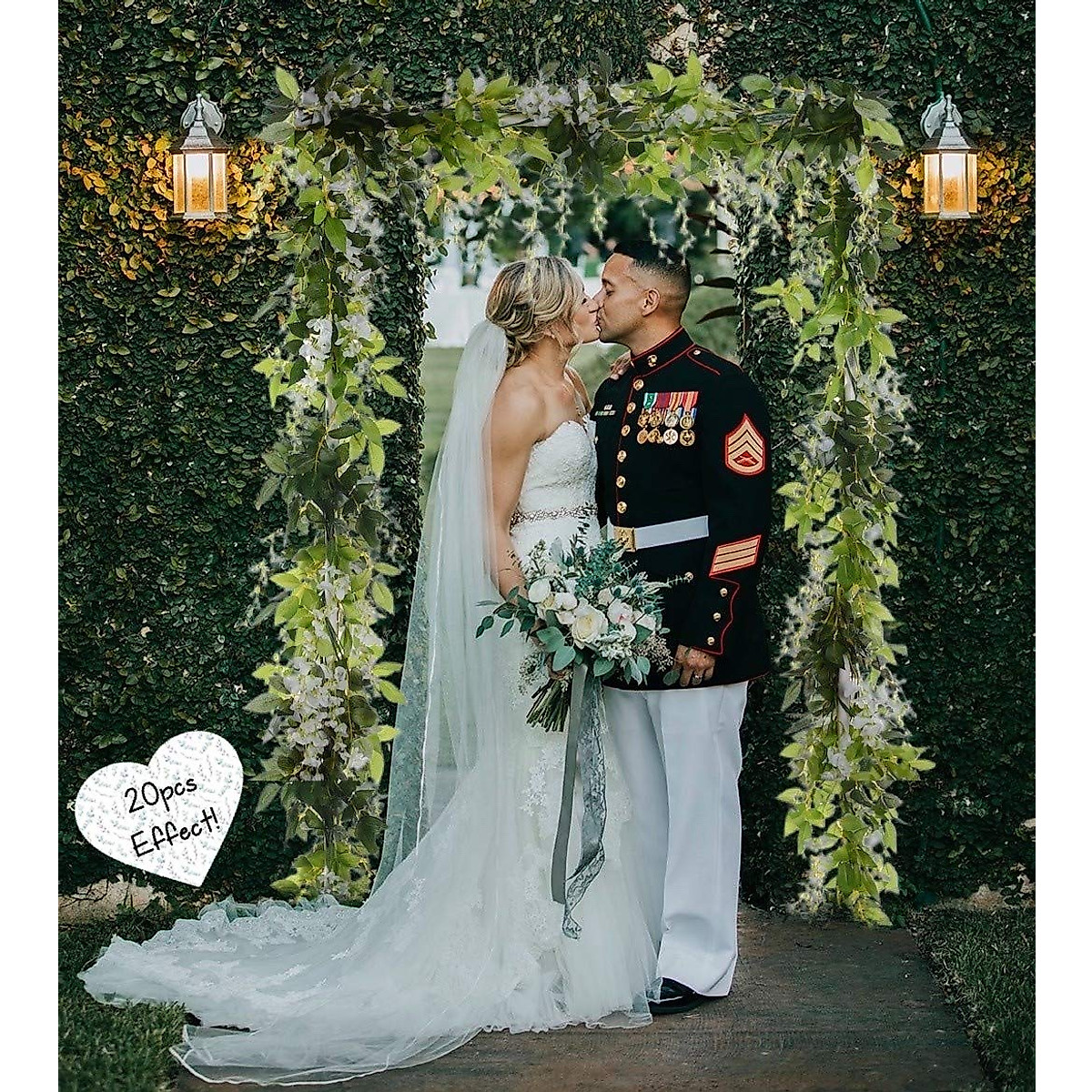 CB Gypsy 10 Pcs (60ft Total) Wisteria Artificial Flower Garland, Fake Wisteria Vine Leaves Silk Hanging Flowers for Home Garden Outdoor Ceremony Wedding Arch Floral Party Decor (White)