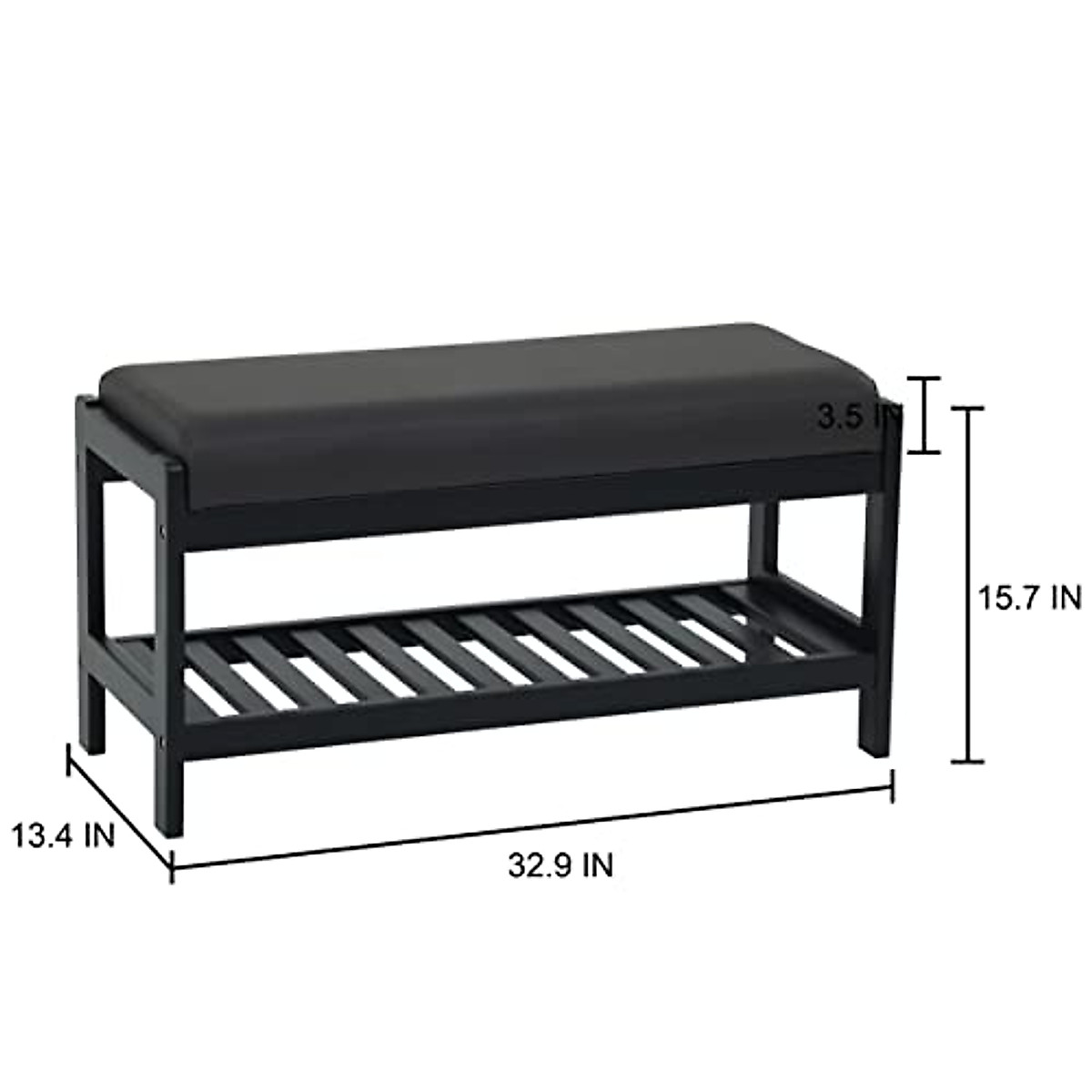 STRUGGLE Shoe Bench for Entryway, Solid Wood Shoe Rack with Cushion Padded Seat, Storage Shoe Shelf Holds up to 300lbs for Indoor, Entrance, Hallway, Bedroom, Living Room, Black
