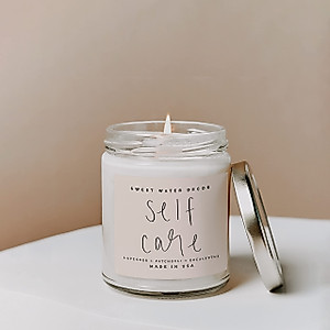 Sweet Water Decor Self Care Soy Candle - Patchouli Eucalyptus & Lavender Candles for Home - 100% Cotton Wick & Spa Scented Soy Wax Candles with 40 Hour Burn Time - 9oz Clear Jar - Made in the USA