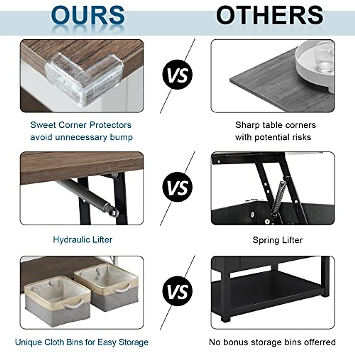 VINGLI 36" Lift Top Coffee Table with Free Cloth Storage Bins, White Walnut Framhouse Coffee Table for Living Room, Small Modern Coffee Table for Small Space in Minimalistic Style, Dark Walnut