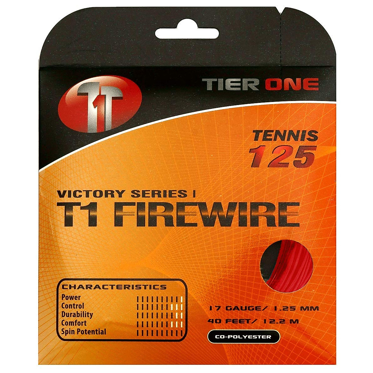 Tier One Sports TRU PRO Firewire - Tennis String Set (Poly): Ultimate Ball Bite (17g (1.25 mm), 12.2 m, RED)