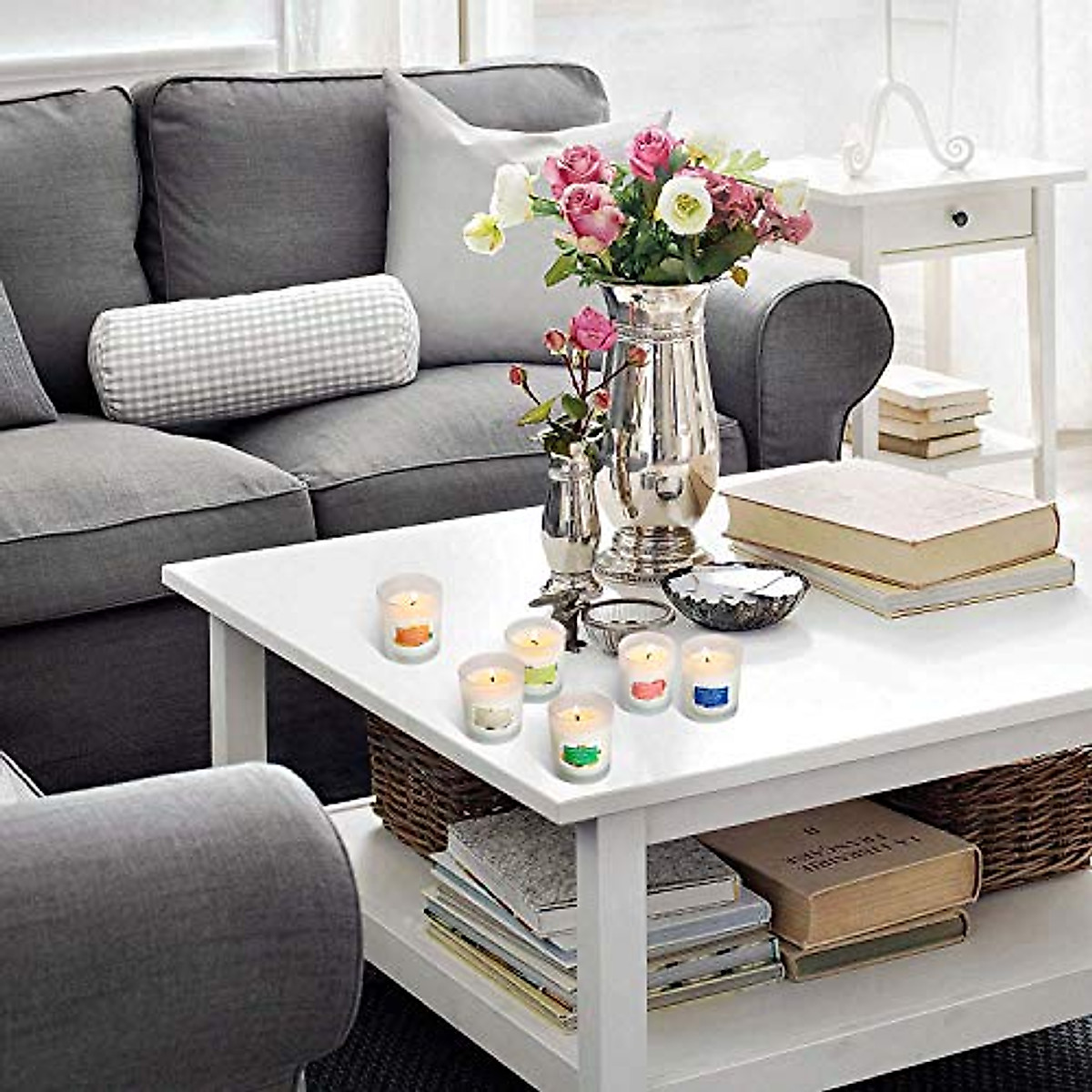 HELLY Soy Candle Strong Scented Candles - Aromatherapy Candles Long Lasting Candles White Frosted Glass Jar Candle (Lemon, Lavender, Rose ，Jasmine，Vanilla，Bergamot) -12 Pack