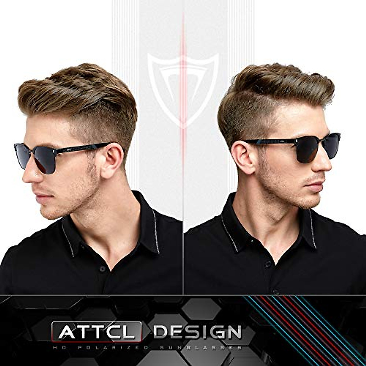 ATTCL Men's Driving Polarized Rimless Sunglasses Al-Mg Metal Frame Ultra Light 8-188 Black