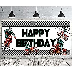 Large Motocross Happy Birthday Banner | Motocross Birthday Party Supplies Decoration | Motocross Birthday Party Backdrop Background - 6.6 x 3.3 FT