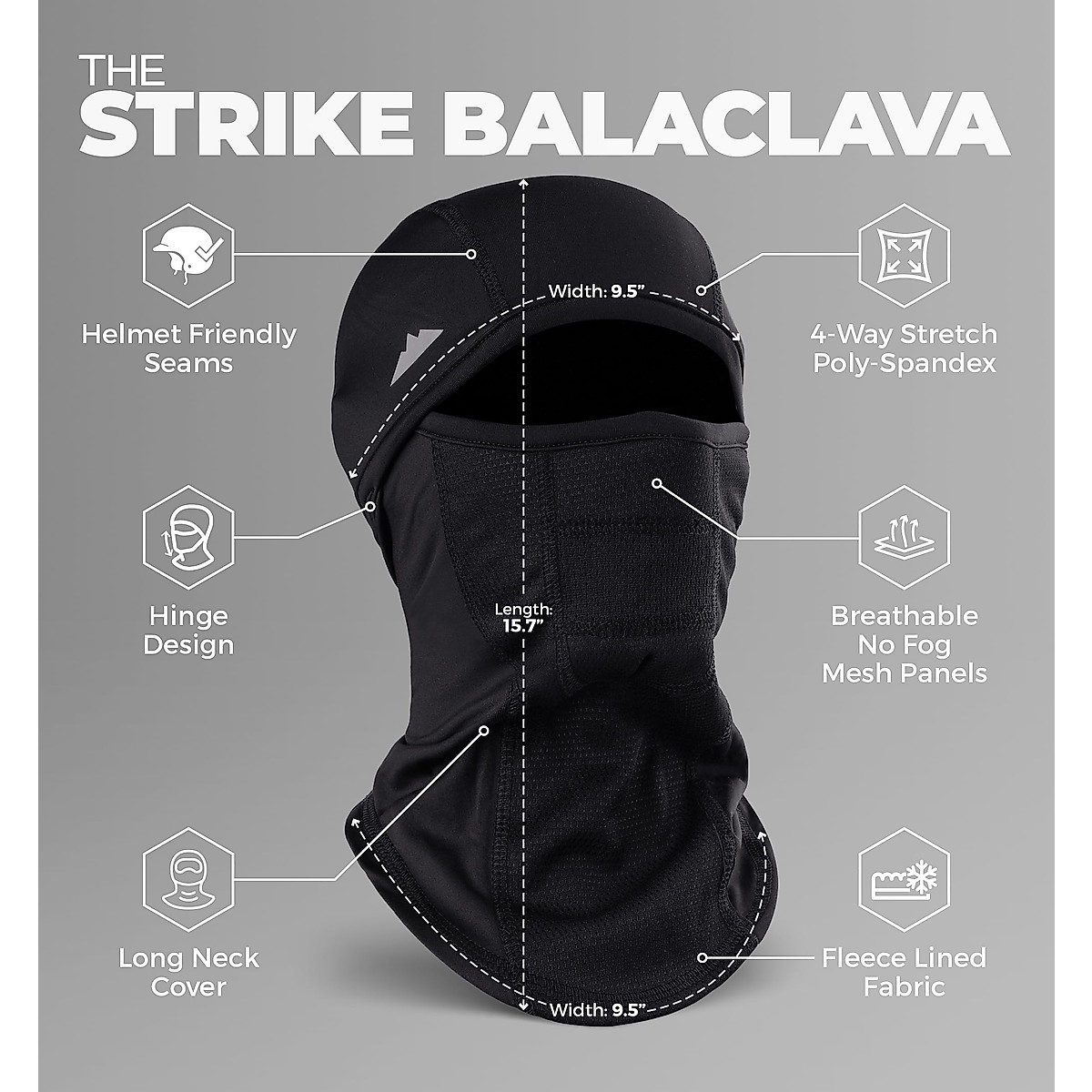 Tough Headwear Balaclava Ski Mask - Winter Face Mask for Men & Women - Cold Weather Gear for Skiing, Snowboarding & Motorcycle Riding (Black)