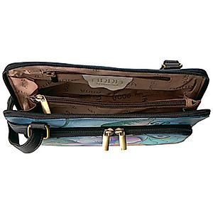 Anna by Anuschka Women's Genuine Leather Zip Around Cross Body | Medium Organizer with External Credit Card Pocket | Midnight Floral