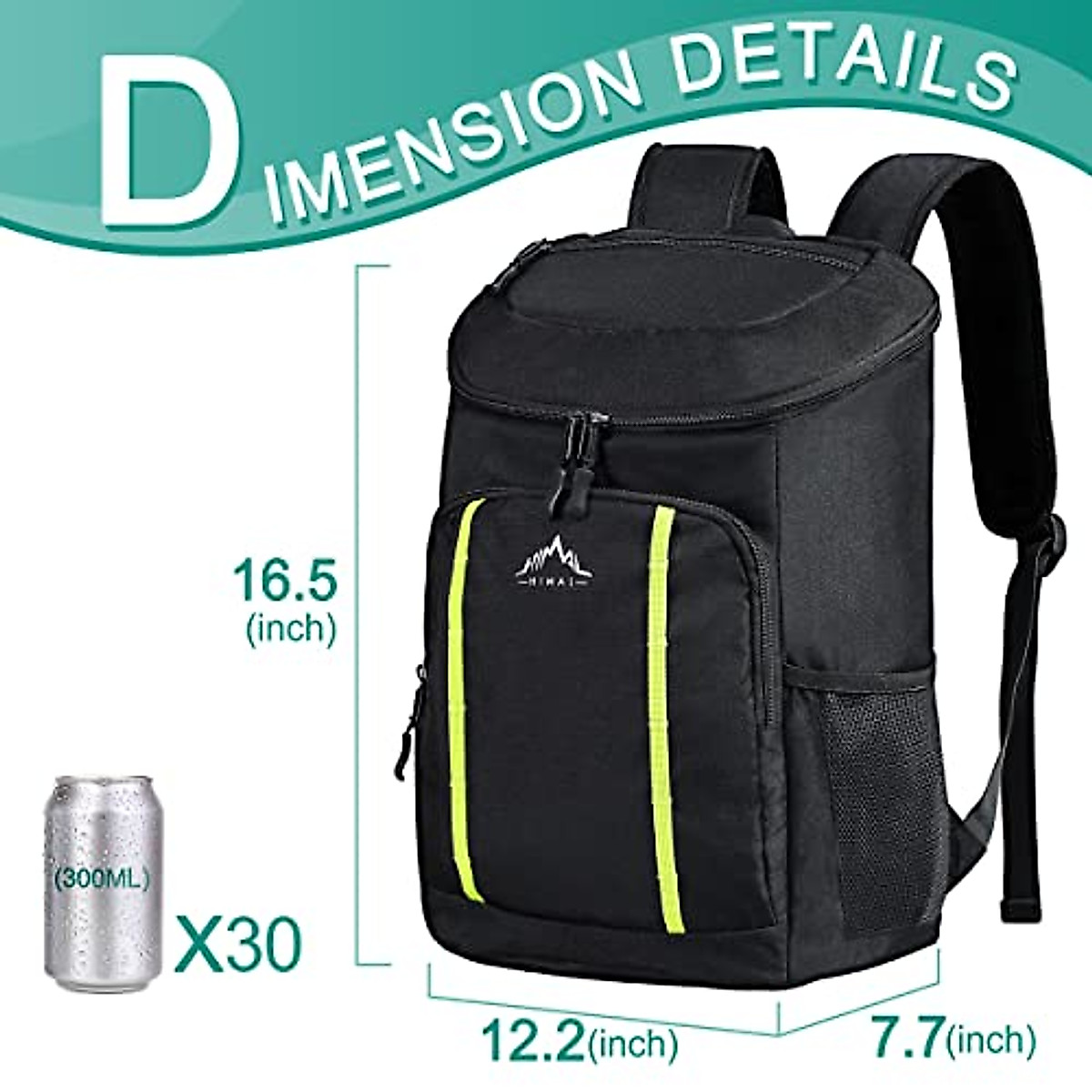 GoHimal Cooler Backpack Insulated Leak Proof 30 Cans Large Capacity with Multiple Pockets Black