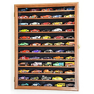 Hot Wheels Matchbox 1/64 Scale Diecast Model Display Case Cabinet Wall Rack w/98% UV Protection -Walnut